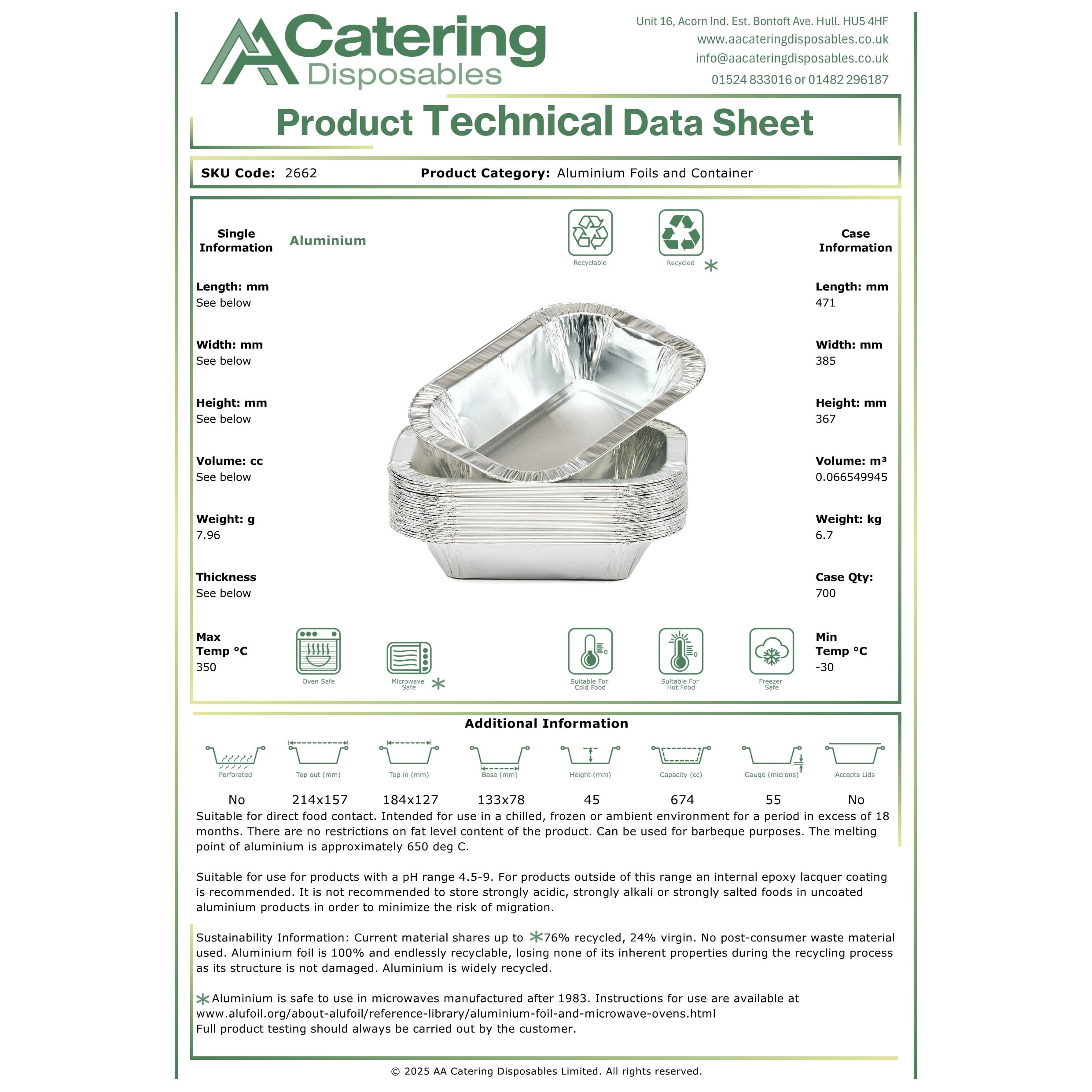 AA Catering Disposables - Ashet Pie Foil Container 1lb - 2662 cased 700